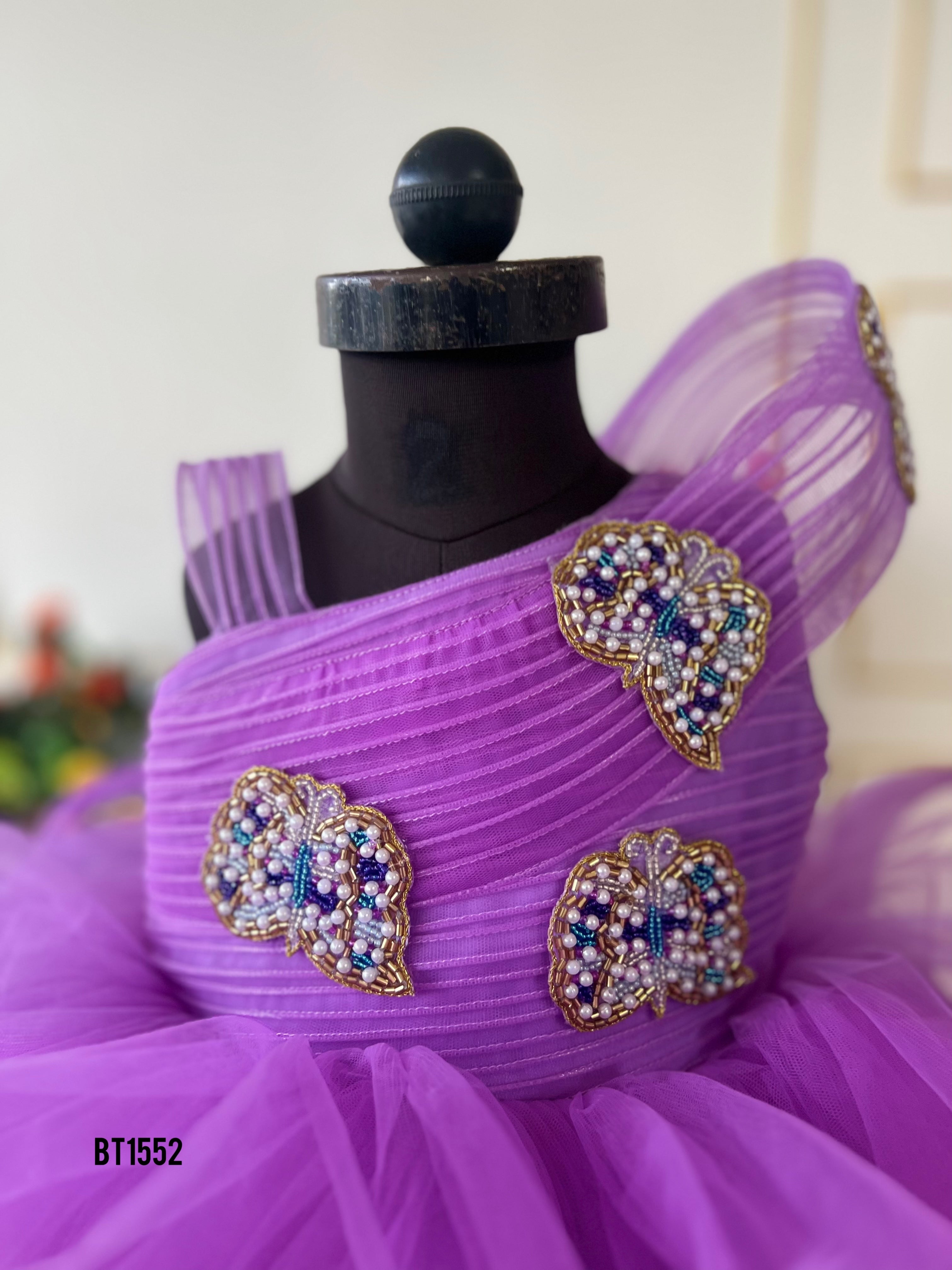 BT1552 Butterfly Embossed Structured Bouncy Birthday Frock – BabyTeen ...