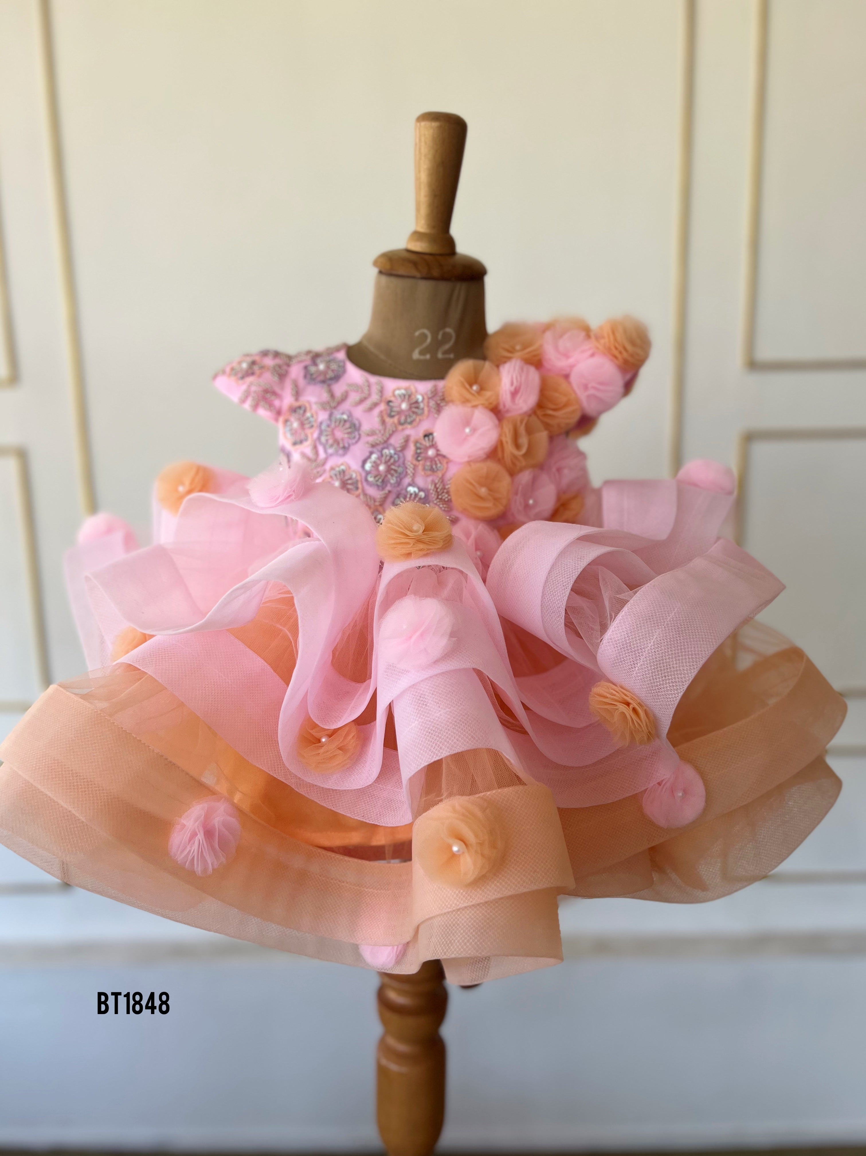 BT1848 Petal Promenade: Pastel Pink Floral Dream Dress – BabyTeen Fashion