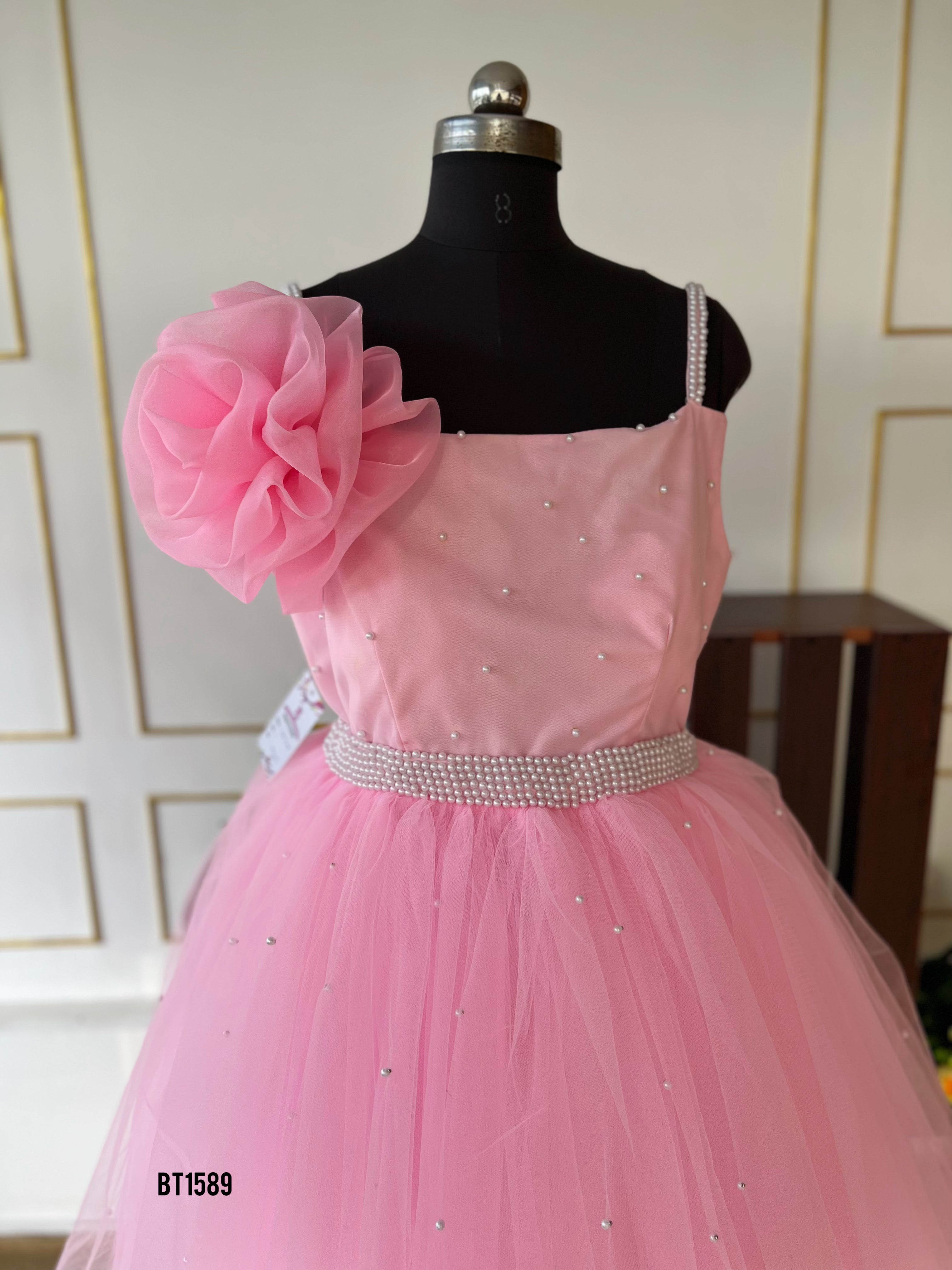 BT1589 Petite Rose - Pink Pearl-Embellished Dress – BabyTeen Fashion